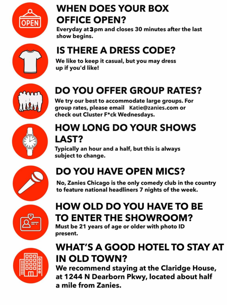 FAQs | Zanies Chicago Comedy Club