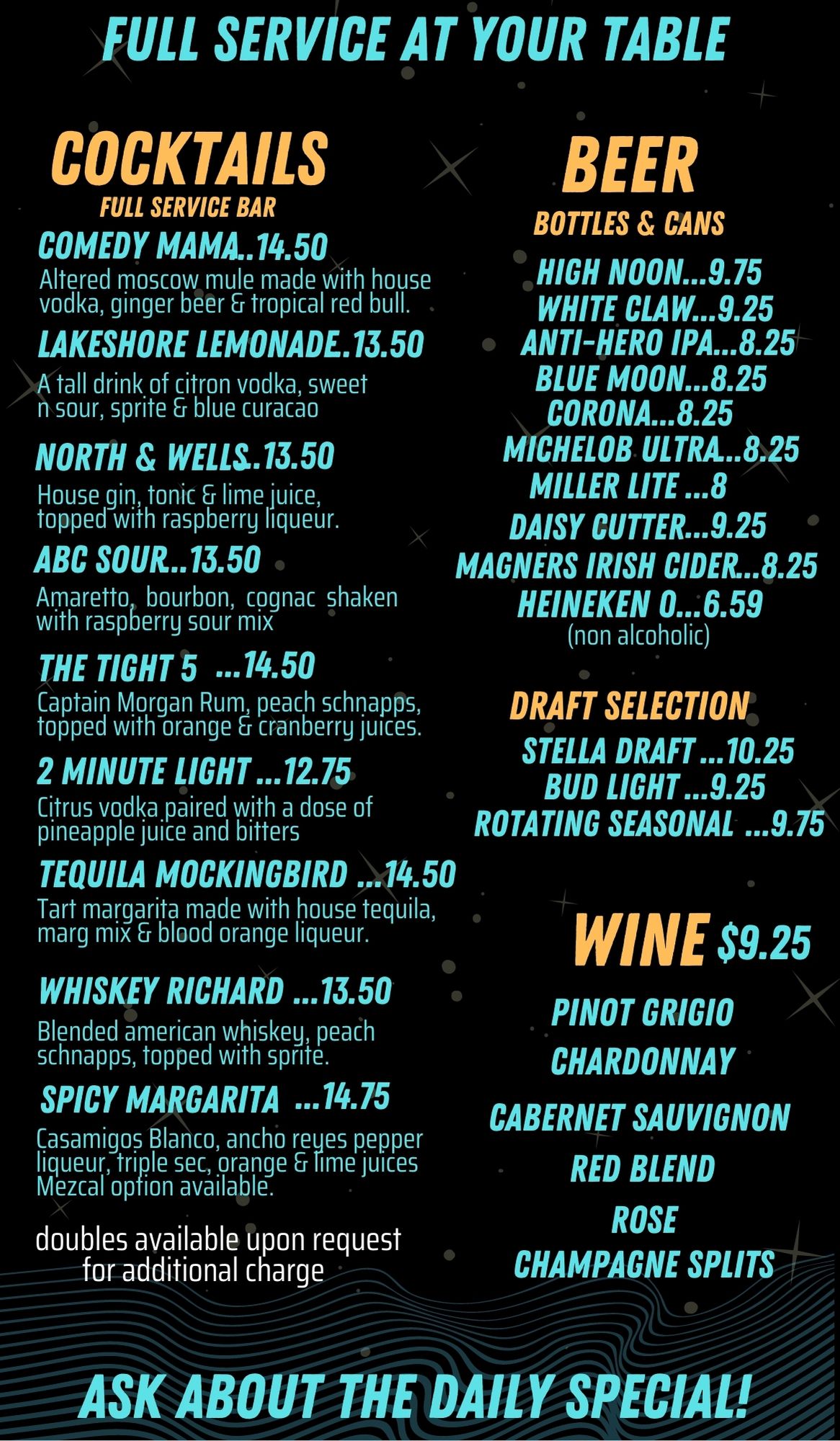 Menu | Zanies Chicago Comedy Club